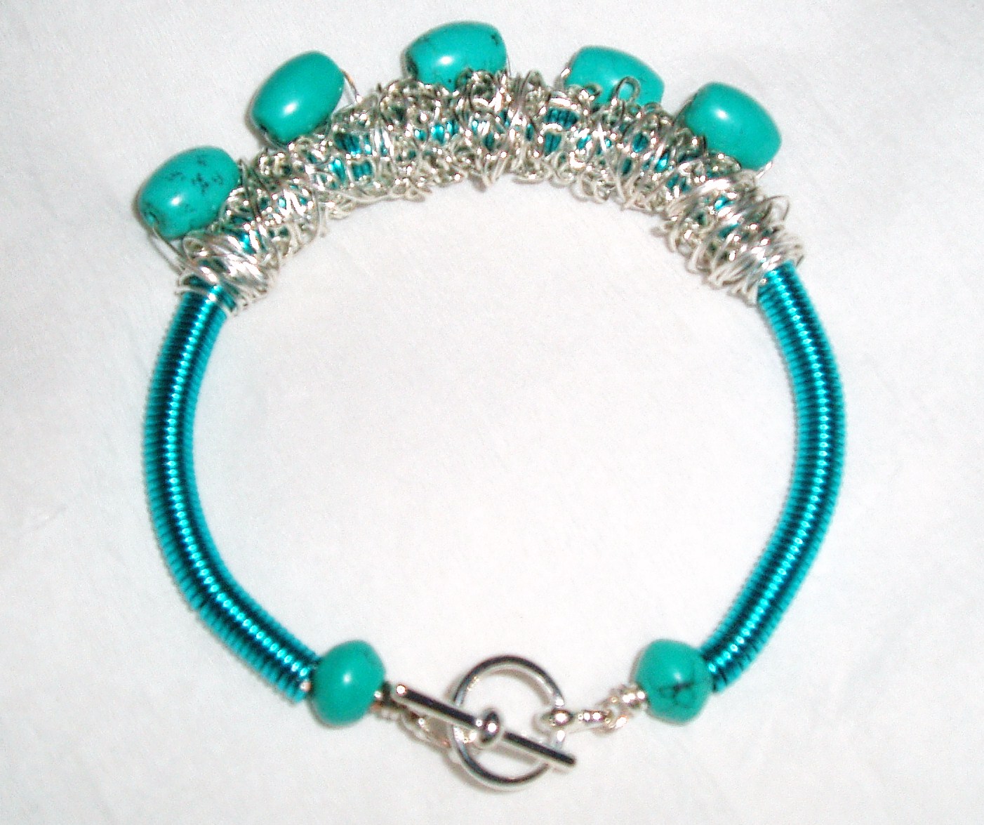 Turquoise Gemstone And Turquoise Wire Coil Bracelet Handmade Jewelry ...